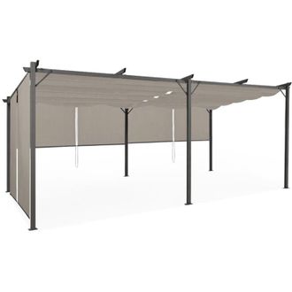 IDMarket Pergola &eacute;dition sp&eacute;ciale toit r&eacute;tractable 3x6 M et 6 stores taupe