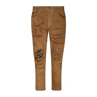 Dolce & Gabbana Hellbraune Slim-Fit-Jeans mit Rissen - - Trousers - Herren - Braun - M