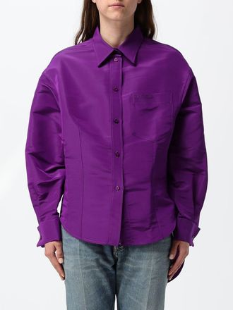 Balenciaga Chemise oversize en coton avec logo brod&eacute; et ourlet asym&eacute;trique