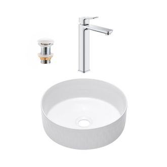 GROHE Quickfix Dice Miscelatore Per Lavabo, Misura Xl + Lavabo Da Appoggio Swiss Aqua Technologies 36x36x12 Cm (ba3-g1018920000-02)
