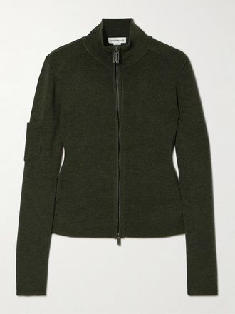 Victoria Beckham Cardigan En Laine Mérinos Mélangée À Fermeture À Glissière - Vert