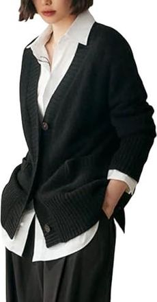 Generic Cardigan dhiver &eacute;pais avec poche boutonn&eacute;e et col en V 100 % cachemire chaud et doux pour femme, noir, Taille M