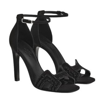 Herm&egrave;s Black Suede Joy 105 Rhinestone Ankle Strap Pumps 37.5 Size 37.5