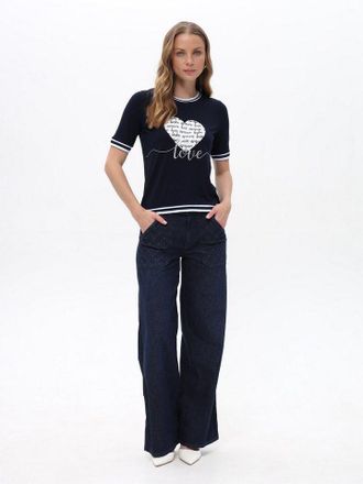 Passioni T-Shirt mit Herz Motiv Navy Blaues T-Shirt mit Herz Motiv und Schriftzug