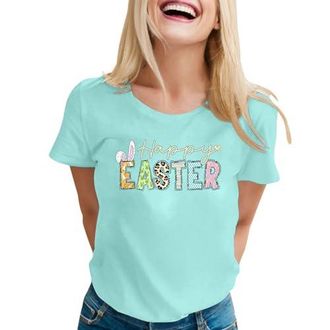 Generic T-shirt d&eacute;contract&eacute; pour femme - Imprim&eacute; P&acirc;ques - Col rond - Manches courtes, Vert menthe., XXL