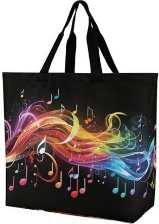 Generic M&eacute;lodie De La Note De Musique Rainbow Sac Fourre-Tout D&eacute;contract&eacute; Sacs De Courses R&eacute;utilisable Sac A Main Femme Pour Gym Quotidienne Plage