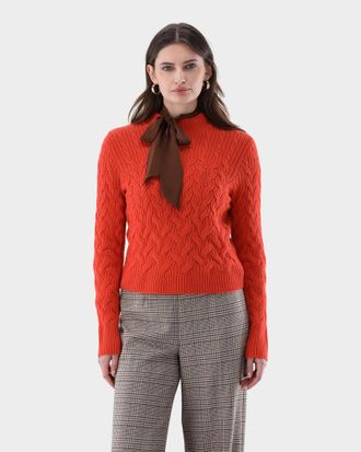 van Laack Stehkragen-Pullover mit Zopfmuster und Kaschmir