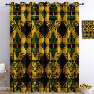 Generic Vorhang Traditionelle Afrikanische Geometrie Drucken Gelb mit Ösen Verdunklungsvorhänge Gardinen Thermo Vorhänge Blackout Curtain Kinder Wohnzimmer Sc