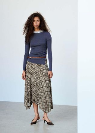Mango Jupe asym&eacute;trique carreaux marron - Femme - XS - MANGO
