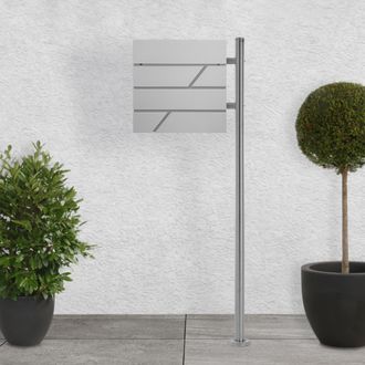 ECD Germany Standbriefkasten mit Zeitungsfach, Briefkasten mit Pfosten, Standfu&szlig; freistehend, Briefkastenanlage Briefkastenst&auml;nder Silber Edelstahl, Postkasten He