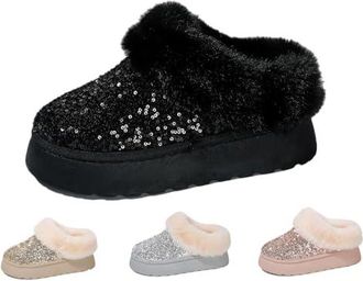 Generic Bottes plates &agrave; paillettes pour femme - Chaudes - Antid&eacute;rapantes - Fausse fourrure - Confortables - Pour lint&eacute;rieur et lext&eacute;rieur - L&eacute;g&egrave;res et antid&eacute;r