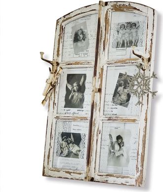 Loberon Dekoboard Armindo, Nostalgie pur, handgearbeitetes Antik-Finish, mit seitlichen Haken, Shabby-Chic, Wanddekoration, Kiefernholz, Glas, Eisen, antikwei