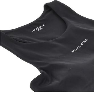 Anine Bing Logo-Print Cropped Tank Top - Black