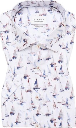 Eterna B&uuml;gelfreies Kurzarmhemd aus Baumwolle mit Segel-Print, Modern Fit in