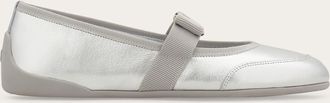 Ferragamo Damen Sportlicher Ballerina mit Vara-Schleife Silber Gr&ouml;&szlig;e 35.5