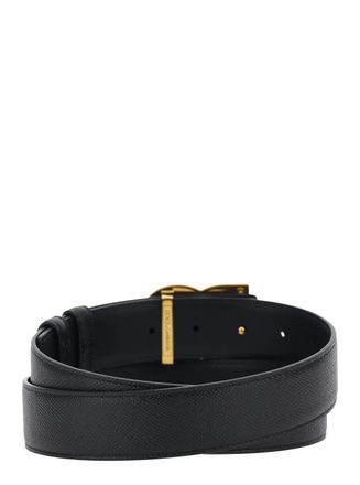 Dolce & Gabbana Mens Belt With Logo Buckle, Leather - Black Calf