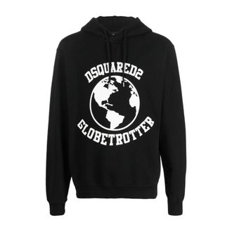 Dsquared2 Schwarzer Globetrotter Hoodie mit Logo-Print - - Sweatshirts & Hoodies - Herren - Schwarzk - L