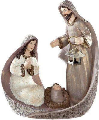 Gilde Blockkrippe, 17x15x8cm, aus Poly, 1 St&uuml;ck, Greige/Perlmutt/Altrosa, Gold-Glitter