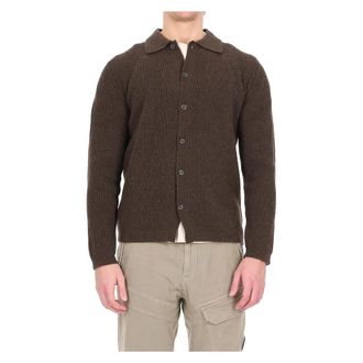 Barba Gerippte Wollstrickjacke mit Hemdkragen und Knopfleiste - - Knitwear - Herren - Braun - 2XL
