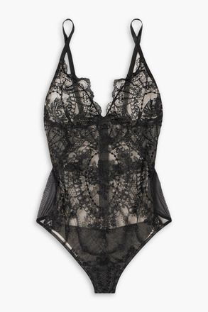 I.D. Sarrieri Black Lotus Body aus Stretch-Spitze mit Wellenkanten - Schwarz - 0