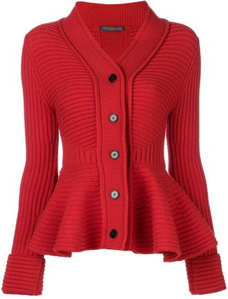 Alexander McQueen peplum ribbed cardigan - Rouge