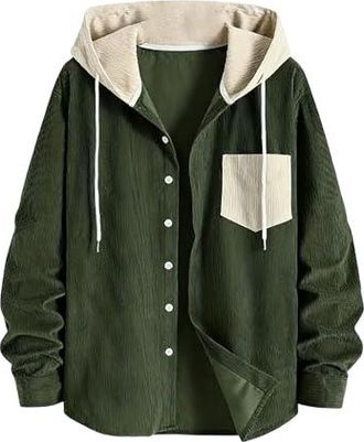 Generic Chemise en velours c&ocirc;tel&eacute; &agrave; manches longues pour homme - Veste boutonn&eacute;e vers le bas avec poches de poitrine - Chemise de loisirs vintage - Veste daut