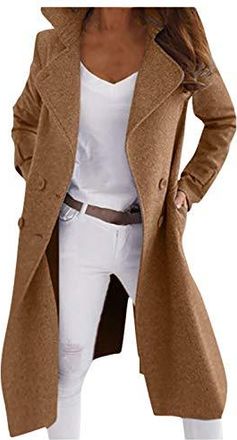Generic Vestes pour femmes 2026 &agrave; manches longues en laine &agrave; revers couleur unie, kaki, XXL