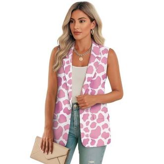 CHAQLIN Veste blazer à col en V boutonnée pour femme, Imprimé vache violette, XXL