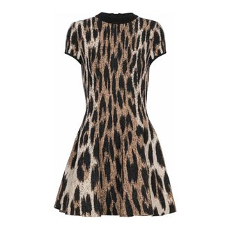 Balmain Femme, Robes, Brun, Taille: 42 FR Robe trap&egrave;ze jacquard imprim&eacute; l&eacute;opard