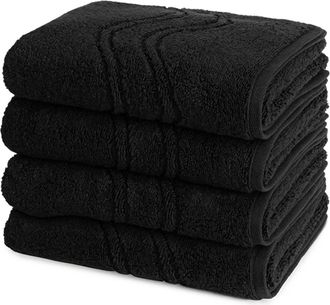 ROSS 4 teiliges Frottier-Set - Cashmere Feeling (4 X Handtuch im Set) - 520 g/m2 - Baumwolle - Walkfrottee - saugstark - weich und flauschig - Schwarz