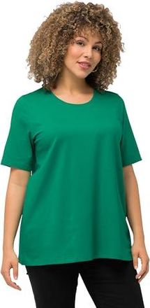 Ulla Popken Femme Grandes Tailles T-Shirt en Coton Bio, Coupe évasée, col Rond et Manches Courtes émeraude 46+ 807264457-46+