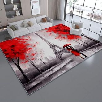 Generic Tapis de Salon 160 x 230 cm - Antid&eacute;rapant, Doux Lavable en Machine, Motif Peinture &Agrave; lhuile R&eacute;tro Tour Eiffel Couples - Tapis de Sol pour Chambre, Sa