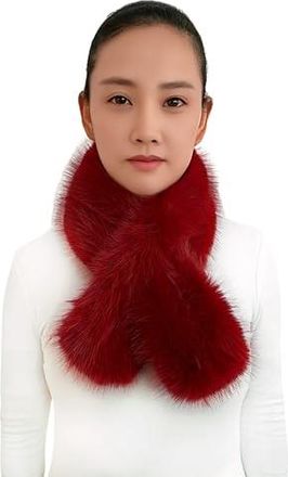 Lina & Lily Écharpe Col Femme Hiver avec Fente en Fausse Fourrure Poils Longs (Rouge Foncé)
