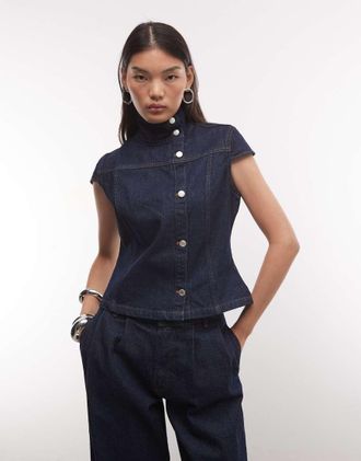 Reclaimed Vintage Jeansjacke mit angeschnittenen &Auml;rmeln in Indigo-Blau