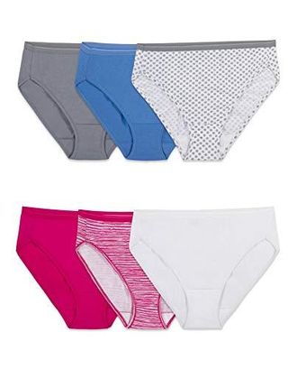 Fruit Of The Loom Womens 6 Pack Assorted Color Cotton Hi-Cut Panties, Assorted, 7