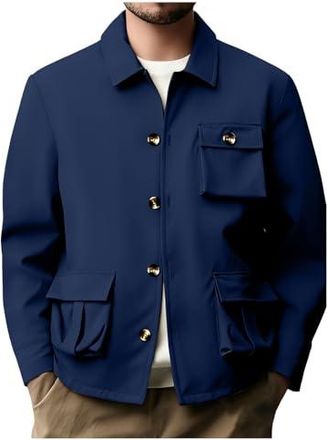 Generic Veste de travail pour homme - Veste cargo &agrave; manches longues - Veste de travail avec boutonni&egrave;re - Veste dext&eacute;rieur avec col rabattu et poches &agrave; rabat 