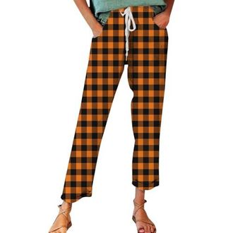 Generic Pantalon Leger Ete Femme Fluide Large en Lin &Eacute;t&eacute; Pantalon Court en Lin pour Femme Grande Taille Taille Haute Jambe Large Longueur Cheville Ray&eacute; pour L