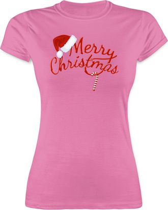 Shirtracer Shirt Damen - Weihnachten Geschenke Bekleidung - Merry Christmas Zuckerstange I Weihnachtsmotiv - L - Rosa - weihnachtsdamenpullover weihnachtsthirt w
