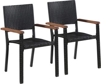 vidaXL Vidaxl - Lot de 2 chaises de jardin en r&eacute;sine tress&eacute;e noire - R&eacute;sistantes &agrave; leau - Cadre en acier pour stabilit&eacute; - Faciles &agrave; assembler