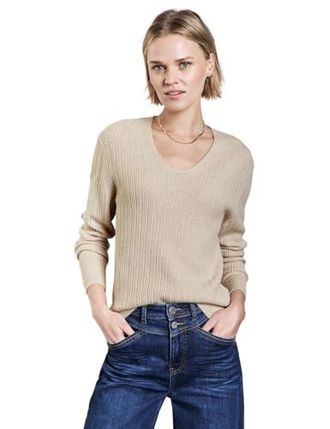 Street One Pull Douillet &agrave; col en V pour Femme, Beige Clair chin&eacute;., 38