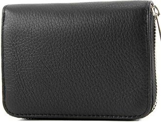modamoda.de P04 Portefeuille pour femme, en cuir véritable, court, style italien, Noir, Small