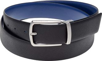 Davidoff PARIS Belt - Schwarz-blauer G&uuml;rtel - Herren Lederg&uuml;rtel mit abnehmbarer quadratischer Schlie&szlig;e - Herreng&uuml;rtel aus Saffianleder und Kalbsleder
