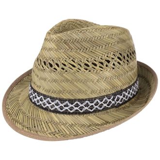 Fiebig Erntehelfer Strohhut (Sonnenschutz) für Damen und Herren, Cooler und modischer Sonnenhut im Trilby Look für den Sommer am Strand oder im Urlaub, Größe