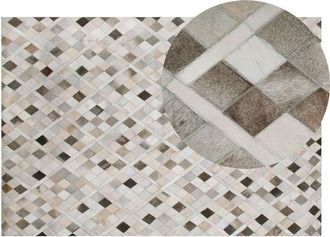 Beliani Beliani - Tapis Rectangulaire Beige Marron et Gris en Cuir Motif Quadrillé Patchwork pour Intérieur Moderne 140 x 200 cm