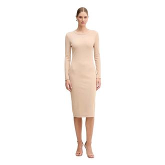 A|X Armani Exchange Robe mi-longue en jersey c&ocirc;tel&eacute; &eacute;pais - Femme - Robes - Beige - Taille: 42 FR
