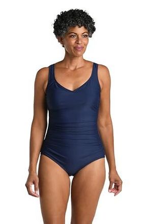 Maxine Of Hollywood Maxine of Hollywood Womens Standard Over The Shoulder Shirred One Piece Swimsuit, Indigo//Solids, 12