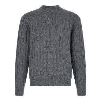 HUGO BOSS Rundhals-Strickpullover mit Struktur - - Knitwear - Herren - Grau - M