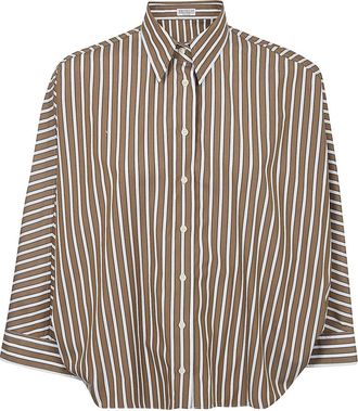 Brunello Cucinelli Femme, Blouses et Chemises, Brun, Taille: 38 FR Cotton Poplin Shirt