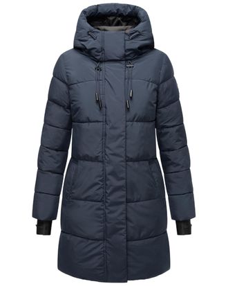 Marikoo Damen Wintermantel Warmer Steppmantel lang mit Verstellbarer Kapuze und reflektierenden Details Kaituu XVI Navy Gr. XXL
