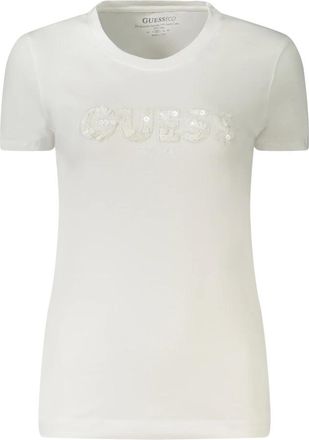Guess Femme, Tops, Blanc, Taille: 36 FR Eco Crewneck Sequin Tee